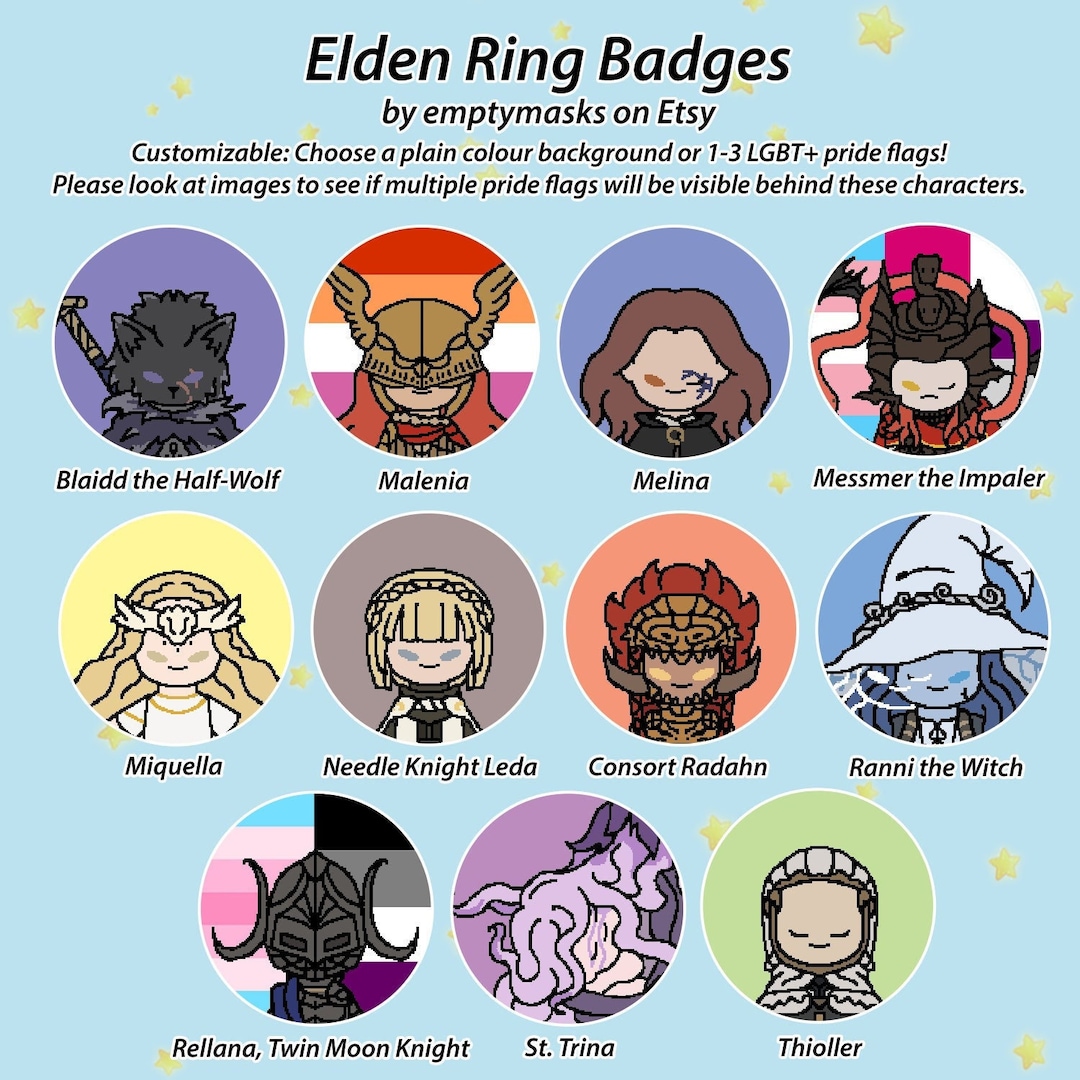Elden Ring 45mm Badges - Blaidd, Malenia, Melina, Messmer, Miquella ...
