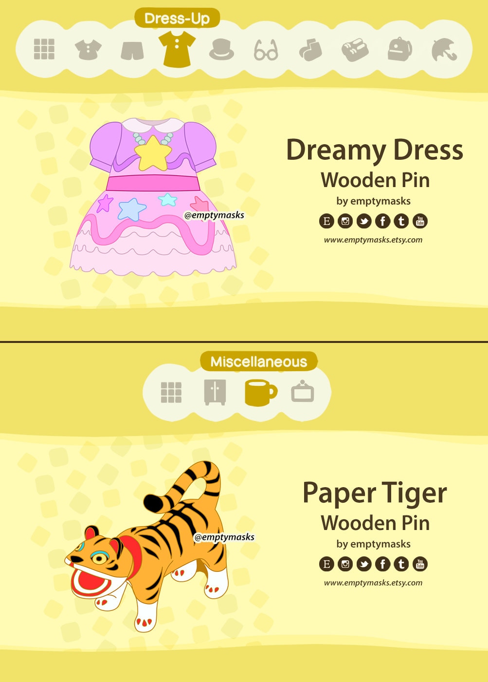 Animal Crossing Dreamy Dress Paper Tiger Wooden Pins and | Etsy