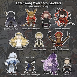 Elden Ring Pixel Chibi Stickers - Blaidd, Malenia, Melina, Messmer ...