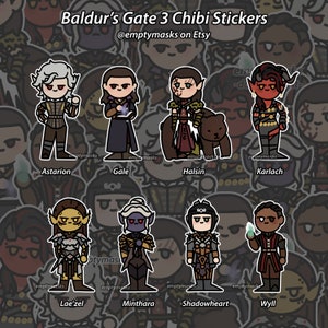 Pegatinas Chibi de Baldur's Gate 3 - Astarion, Gale, Halsin, Karlach ...
