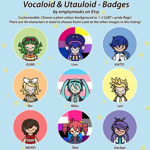 Vocaloid & Utauloid Badges - Hatsune Miku, Kagamine Rin, Len, Kaito ...