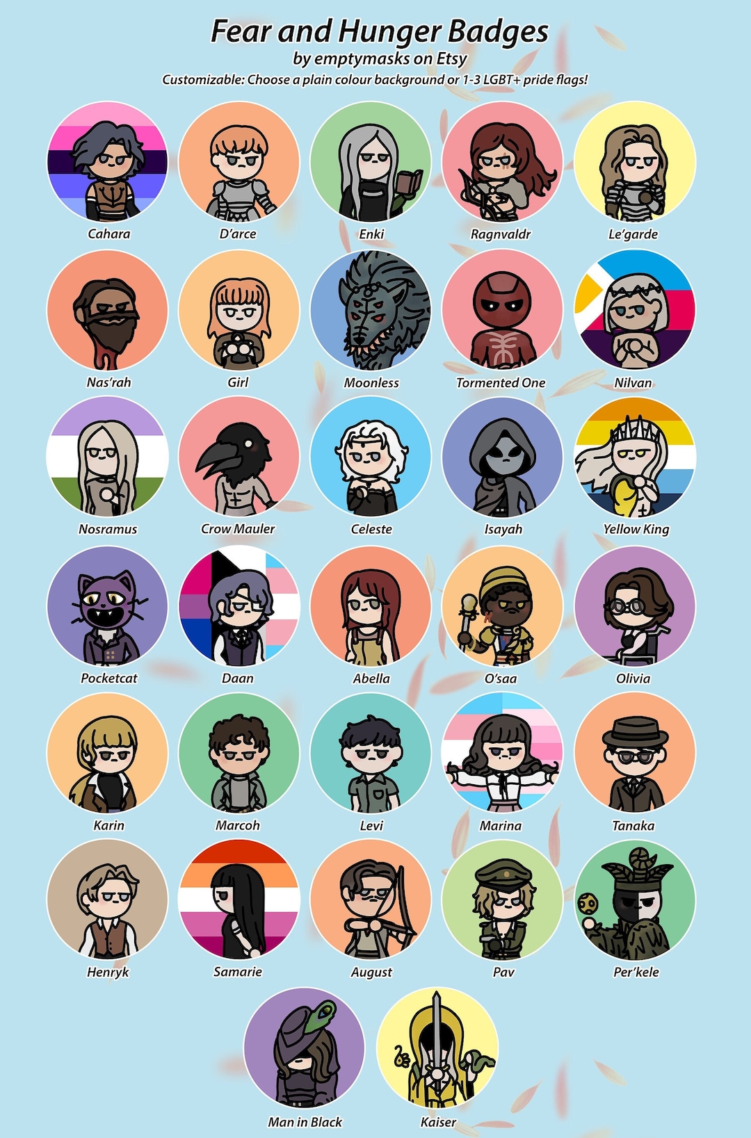 Fear and Hunger Badges - Termina, Cahara, D'arce, Enki, Ragnvaldr, Le ...