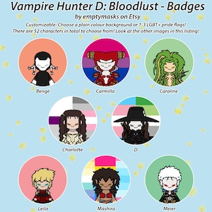 Vampire Hunter D Bloodlust Badges - Bengé, Carmilla, Caroline ...