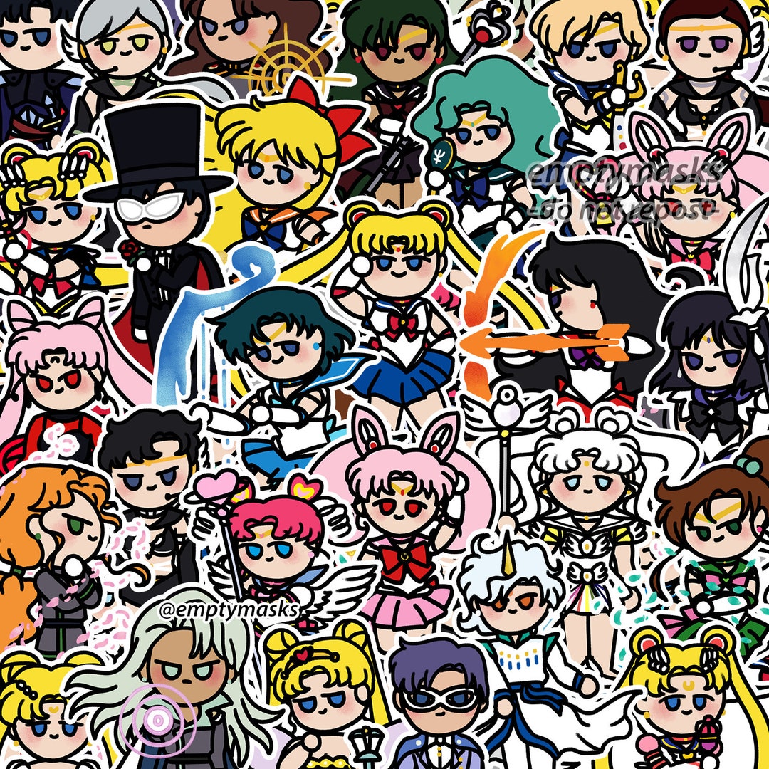 Sailor Moon Chibi Stickers - Mercury, Mars, Jupiter, Venus, Chibiusa ...