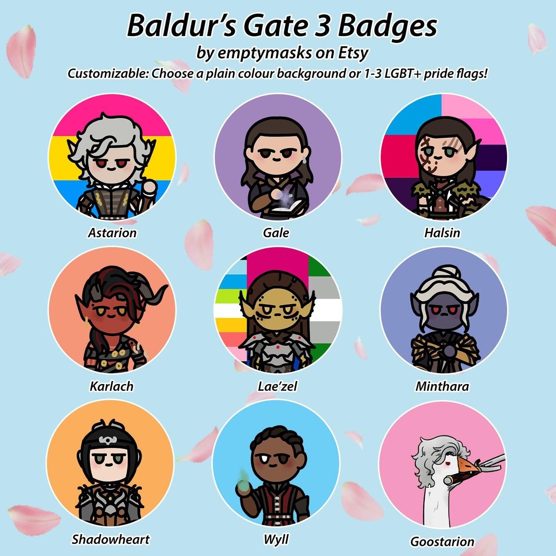 Baldur's Gate 3 Chibi Badges - Astarion, Gale, Halsin, Karlach, Lae'zel ...