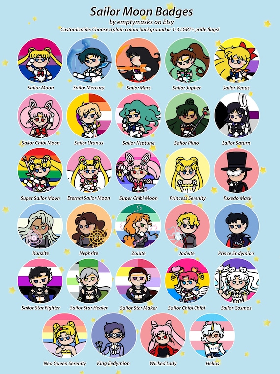 Sailor Moon Lgbt Badges Mercury Mars Jupiter Venus Etsy Uk