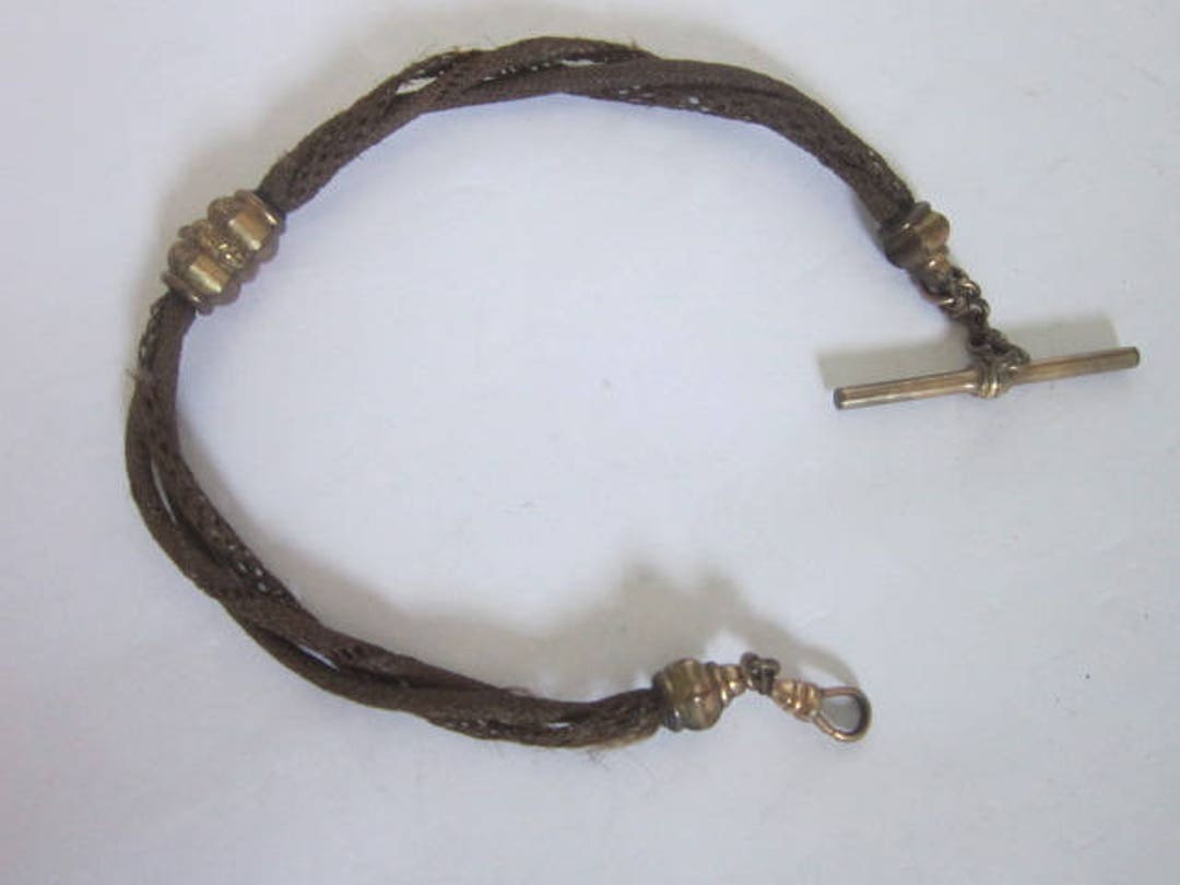19th C Antique Victorian Mourning Braided Hair & Gold Filled Pocket ...