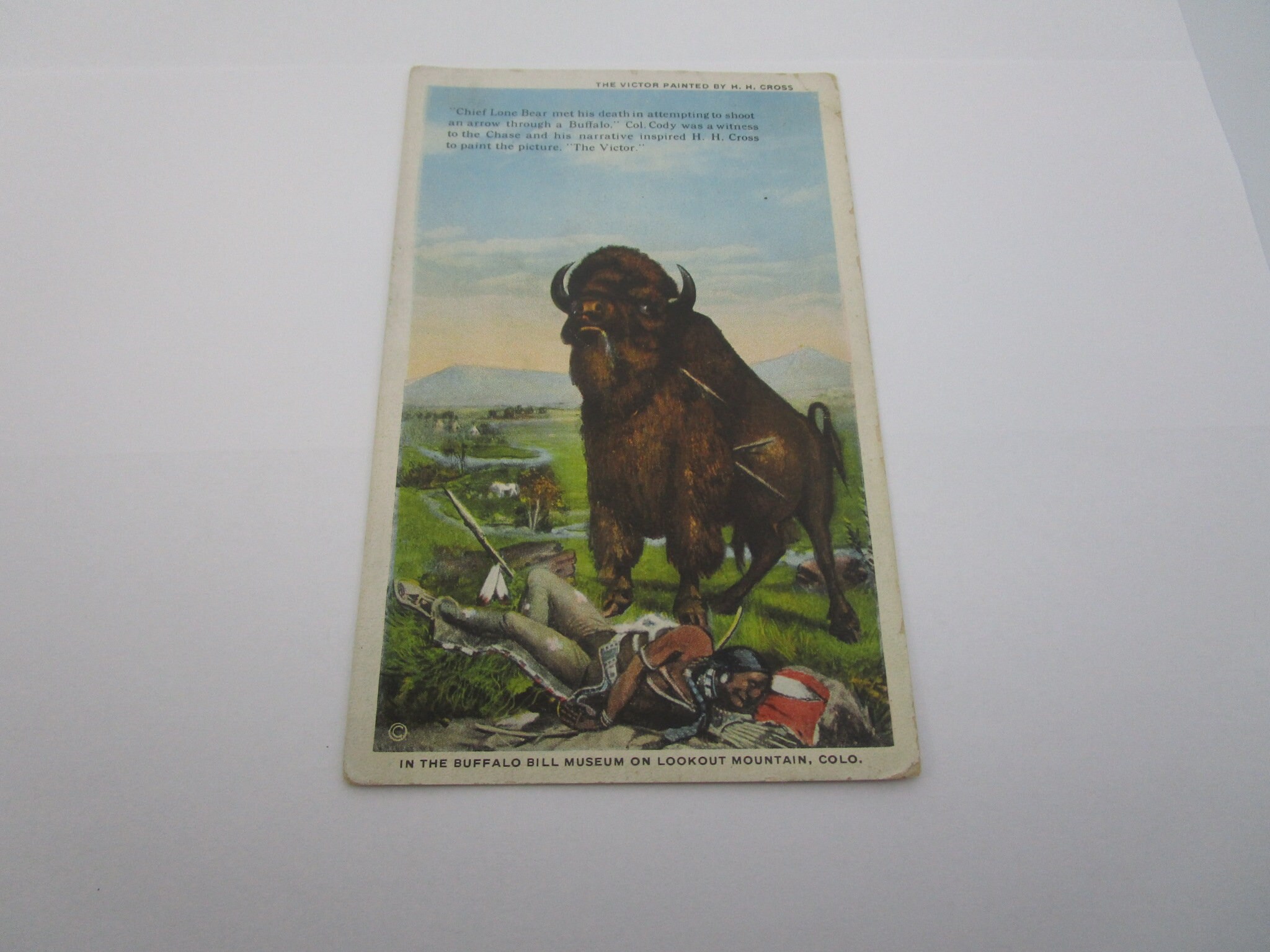 Antique Western Postcard Chief Lone Bear & Buffalo The Victor Buffalo ...