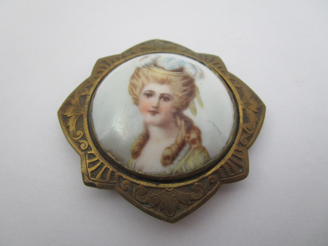 Antique Victorian Hand Painted Porcelain Brooch Beautiful Lady - Etsy