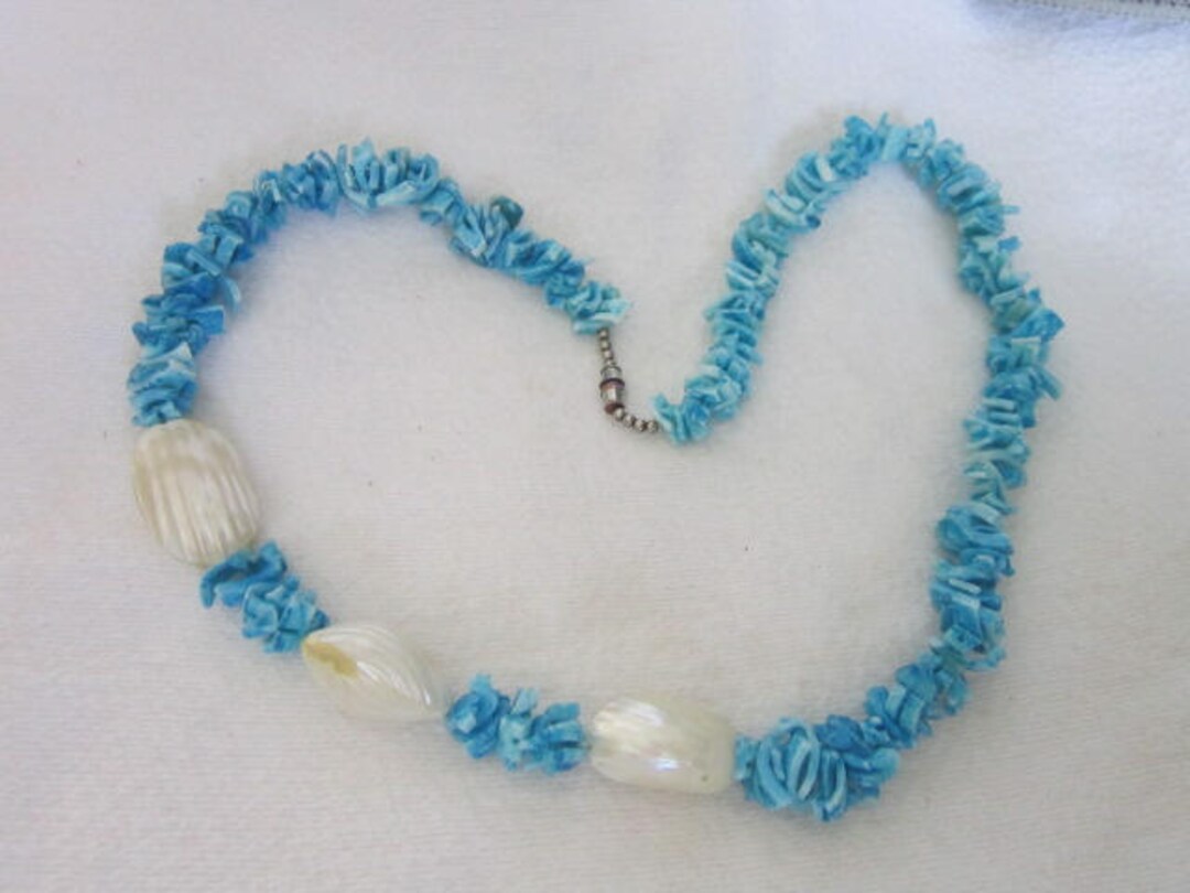 1960's Retro Blue Pucca Shell Necklace With Mother of - Etsy