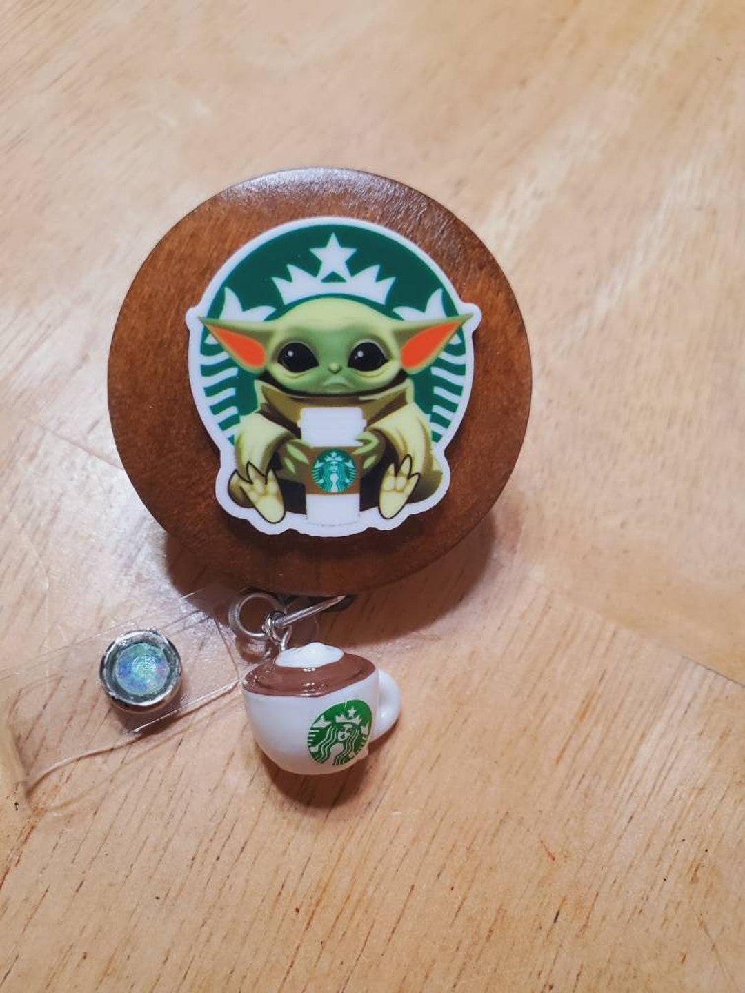 Starbucks Baby Yoda, Grogu Inspired Wood Badge Reel - Etsy
