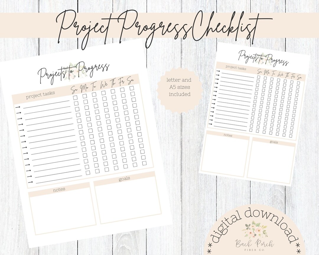 Project Progress Checklist Organizer for Knitting Crochet Sewing Crafting Maker Designer ...