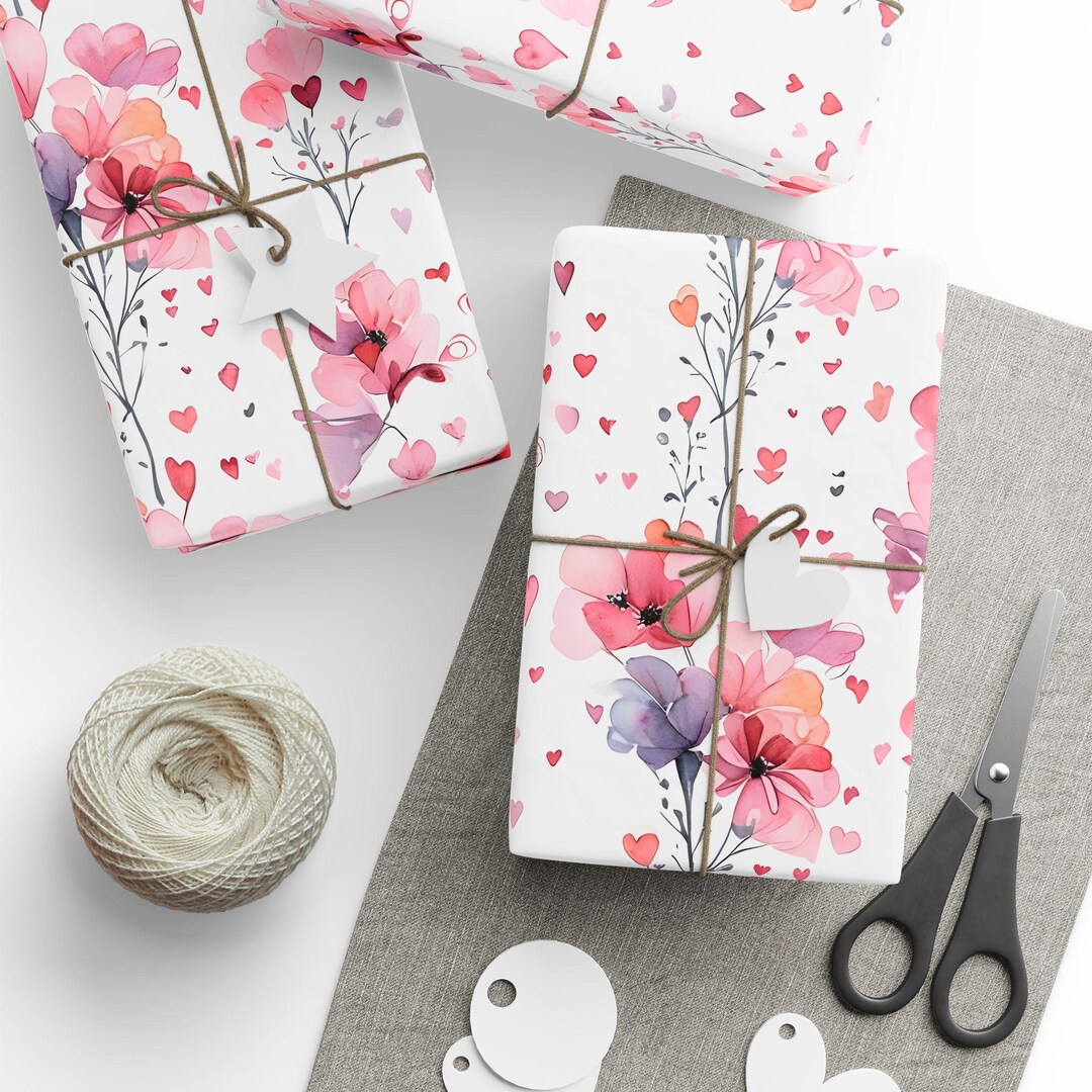 Floral Love Wrapping Paper, Romantic Gift Wrap for Weddings, Birthdays ...