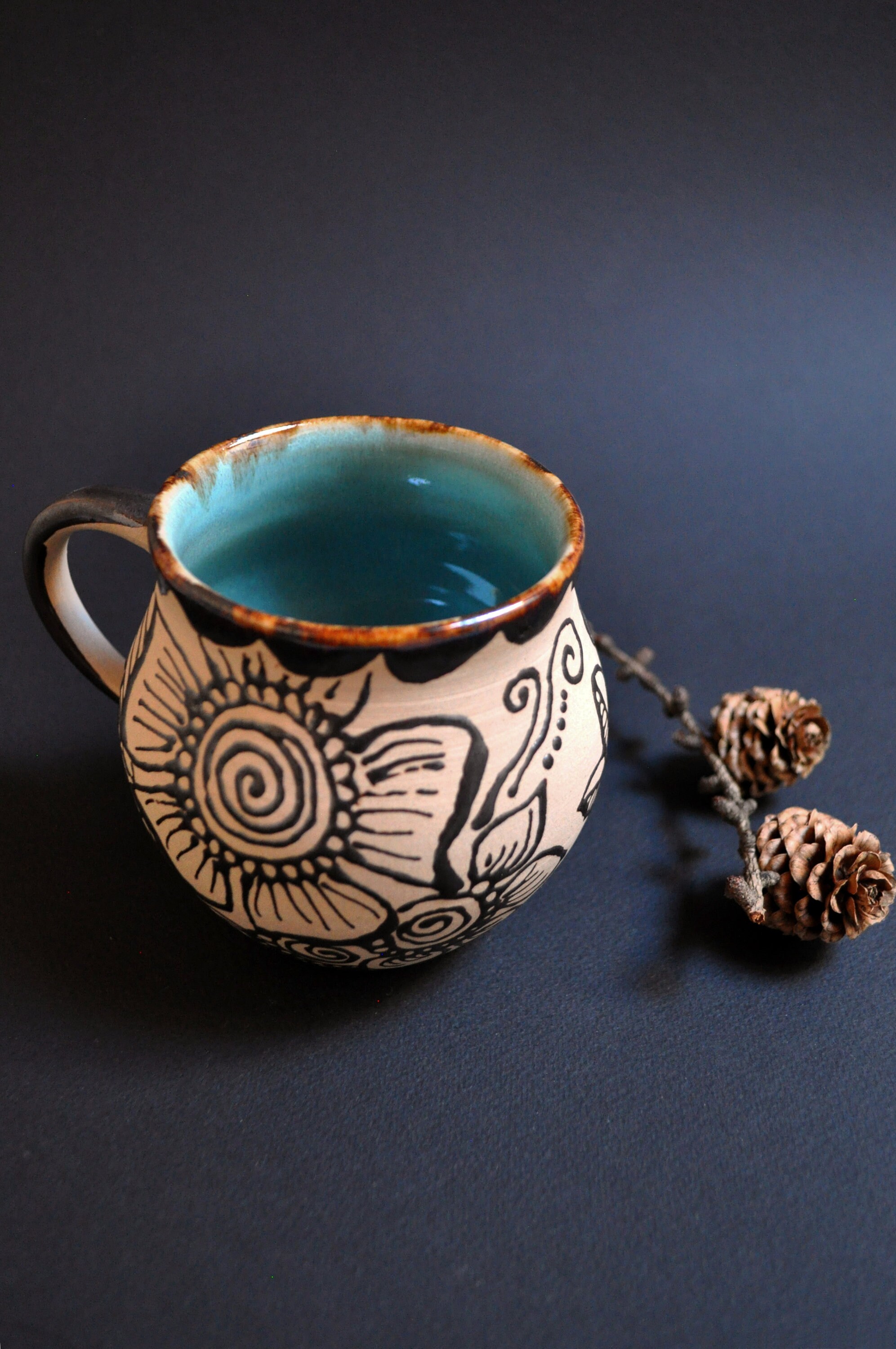 Elegant Stoneware Cup with Henna Patterns handmade Artistic | Etsy