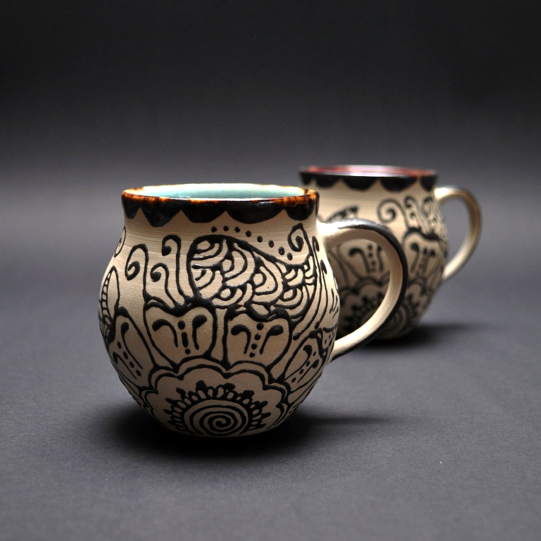 Elegant Stoneware Cup With Henna Patterns, Handmade, Artistic Piece - Etsy