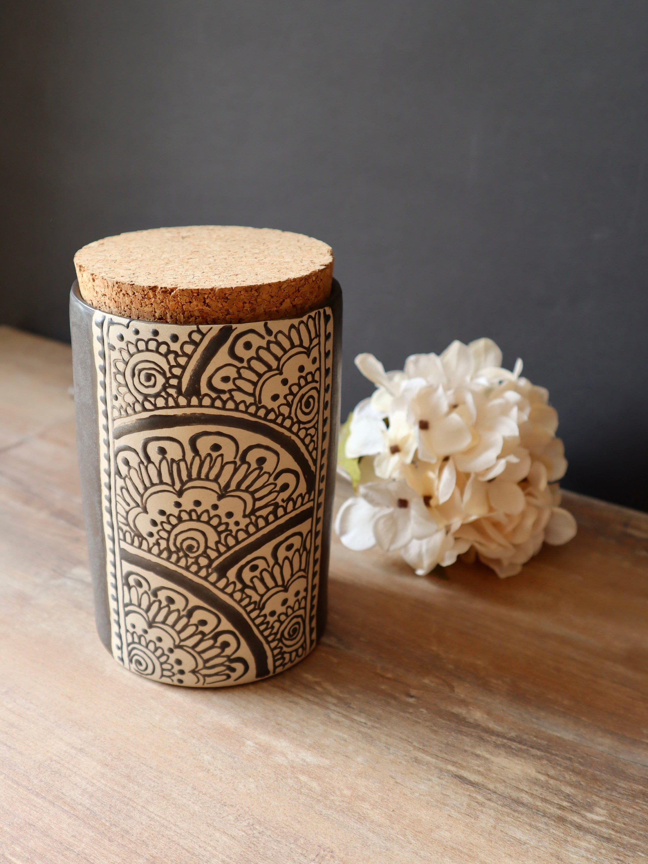 Handmade Ceramic Jar With Floral Patterns, Handmade - Artistic Piece - Etsy