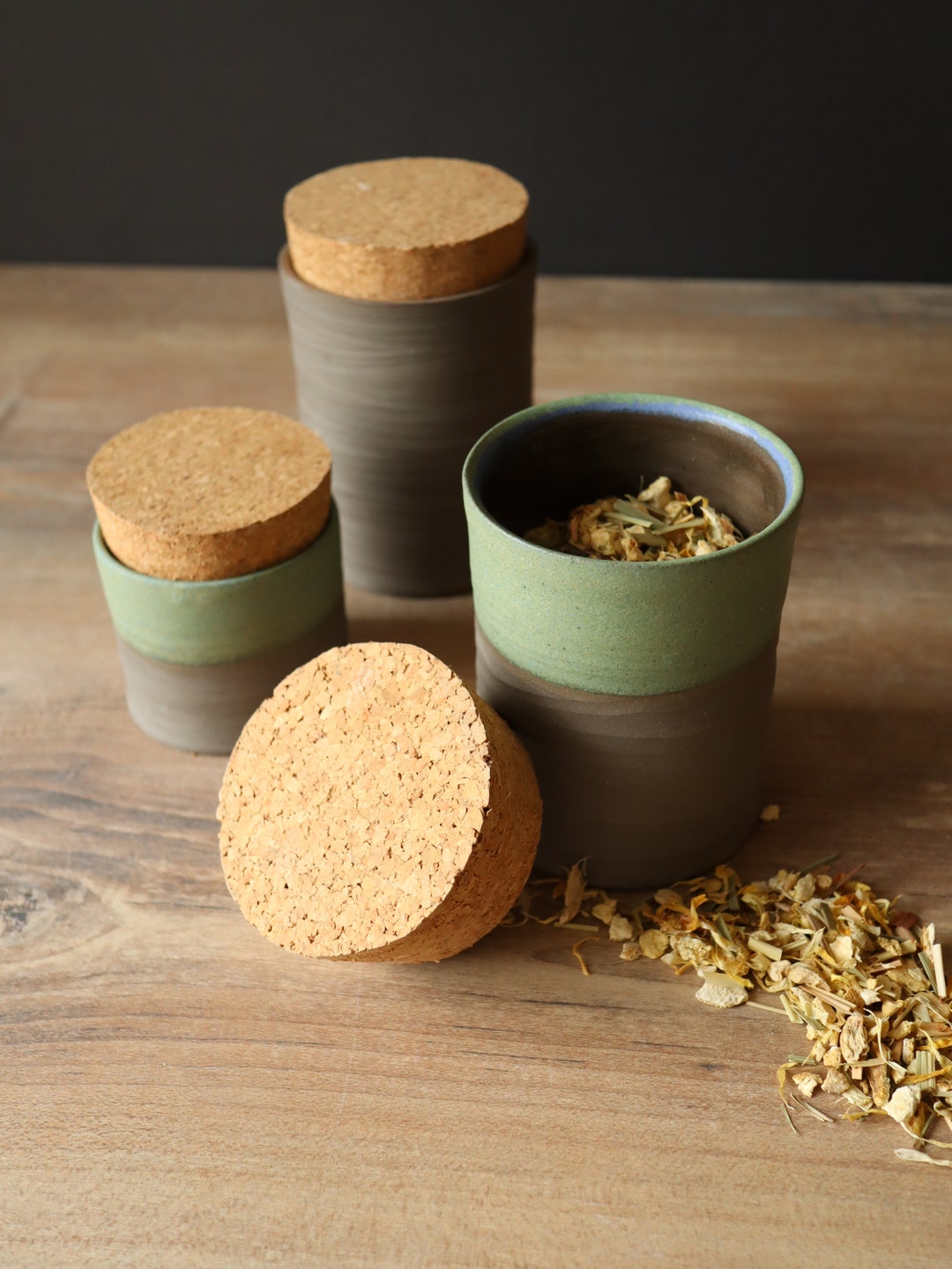 Ceramic Cork Jars Containers, Pottery Jar, Stoneware, Forest Colors - Etsy