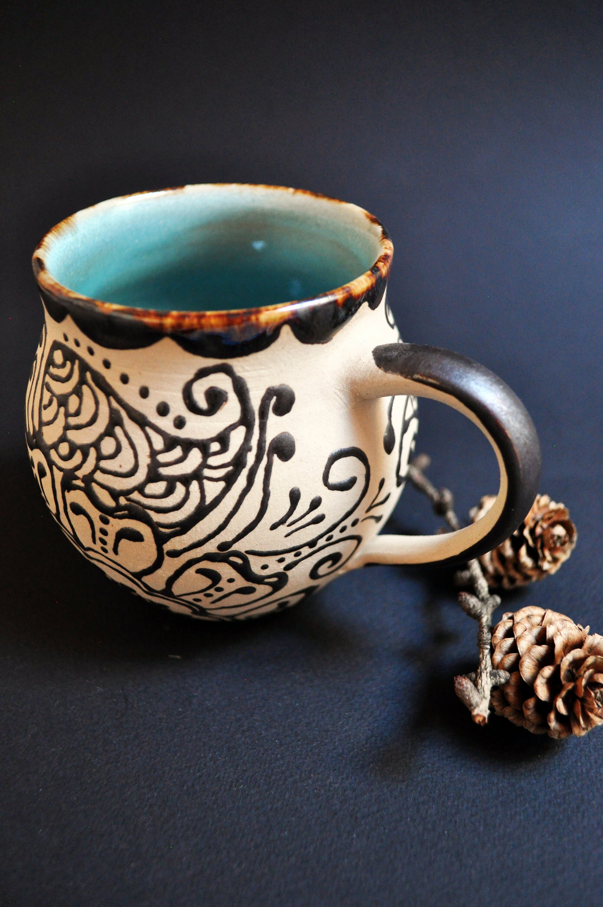 Elegant Stoneware Cup With Henna Patterns, Handmade, Artistic Piece - Etsy