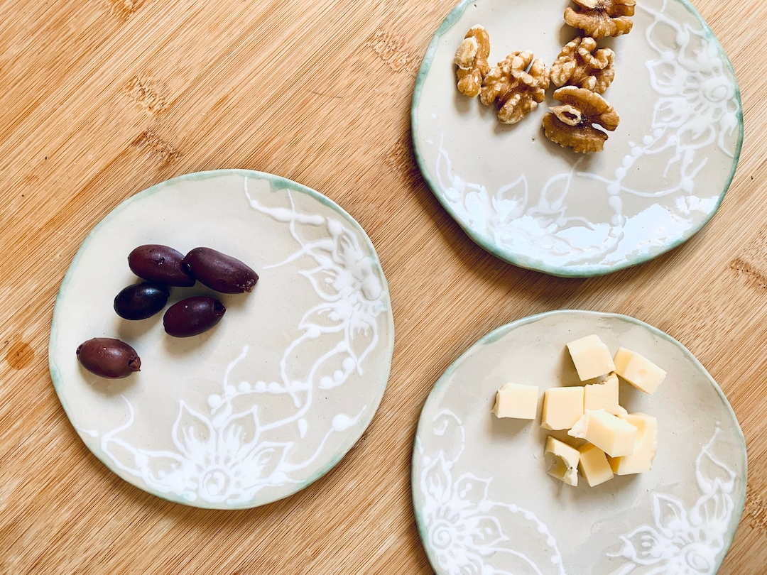Small Tapas Plate, Handmade | Choice of 6 Designs, White With Turquoise ...