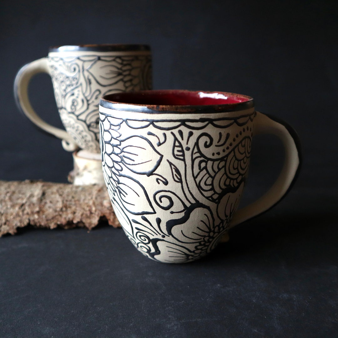 Large Stoneware Mug With Henna Mandala Pattern, Hand-thrown and Hand ...