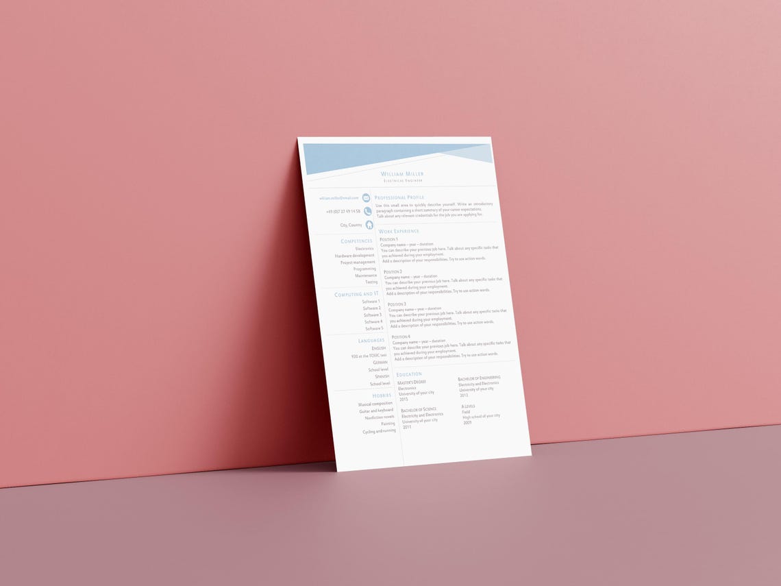 Resume Template / Curriculum Vitae (A4 and US Sizes) - Etsy