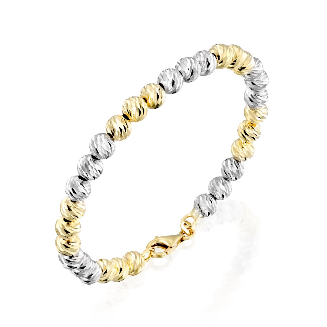 Mira Big Two Tone Bangle - 14k - Gold Beaded Bracelet - 14k Bracelet ...