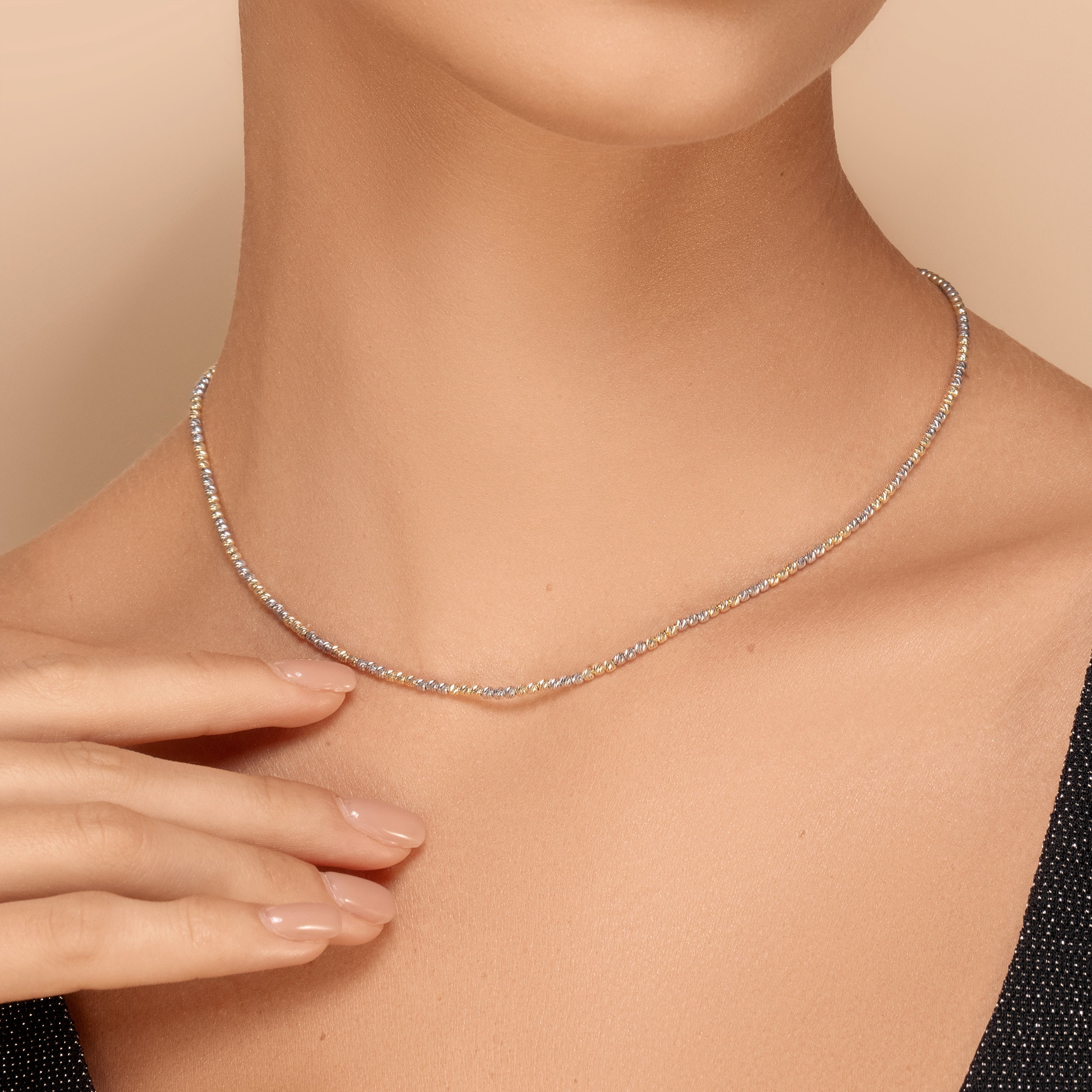 Mira White and Gold Necklace - 14k Gold Beaded Two Tone Necklace, 14k ...