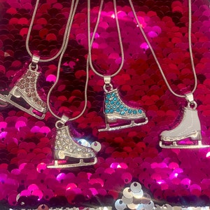 ICE Skate Charm Pendant Necklace, Rhinestone Figure Skate, White Ice ...