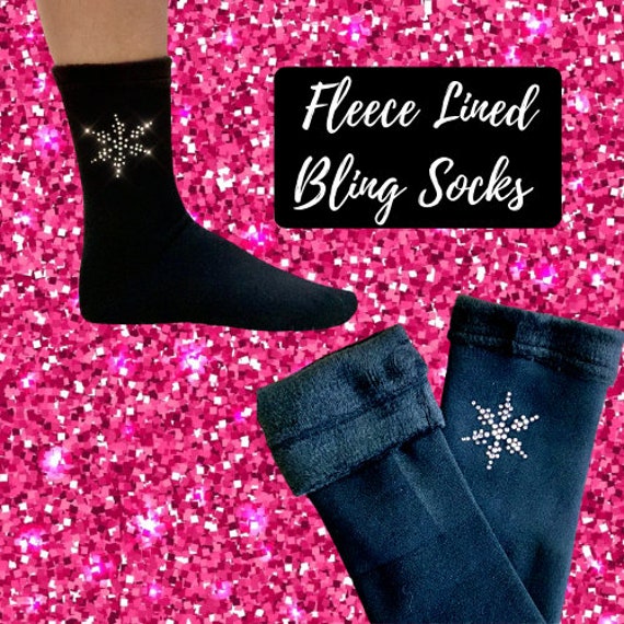 Black Rhinestone Socks Fleece Lined Bling Socks Warm Fuzzy | Etsy