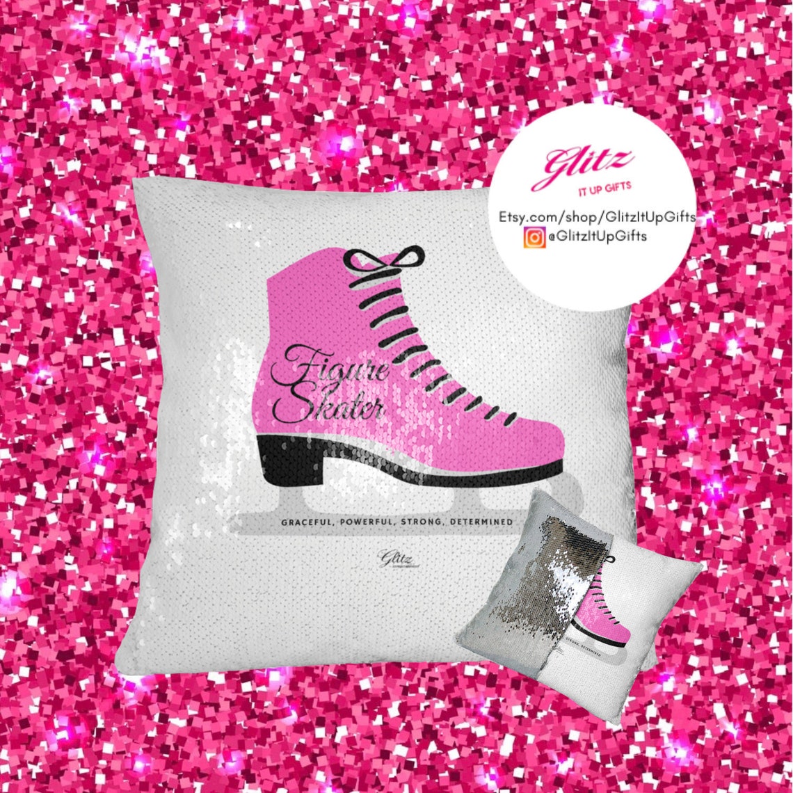 Ice Skate Glitter Pillow Case, Reversible Sequin Mermaid, Custom Ice ...