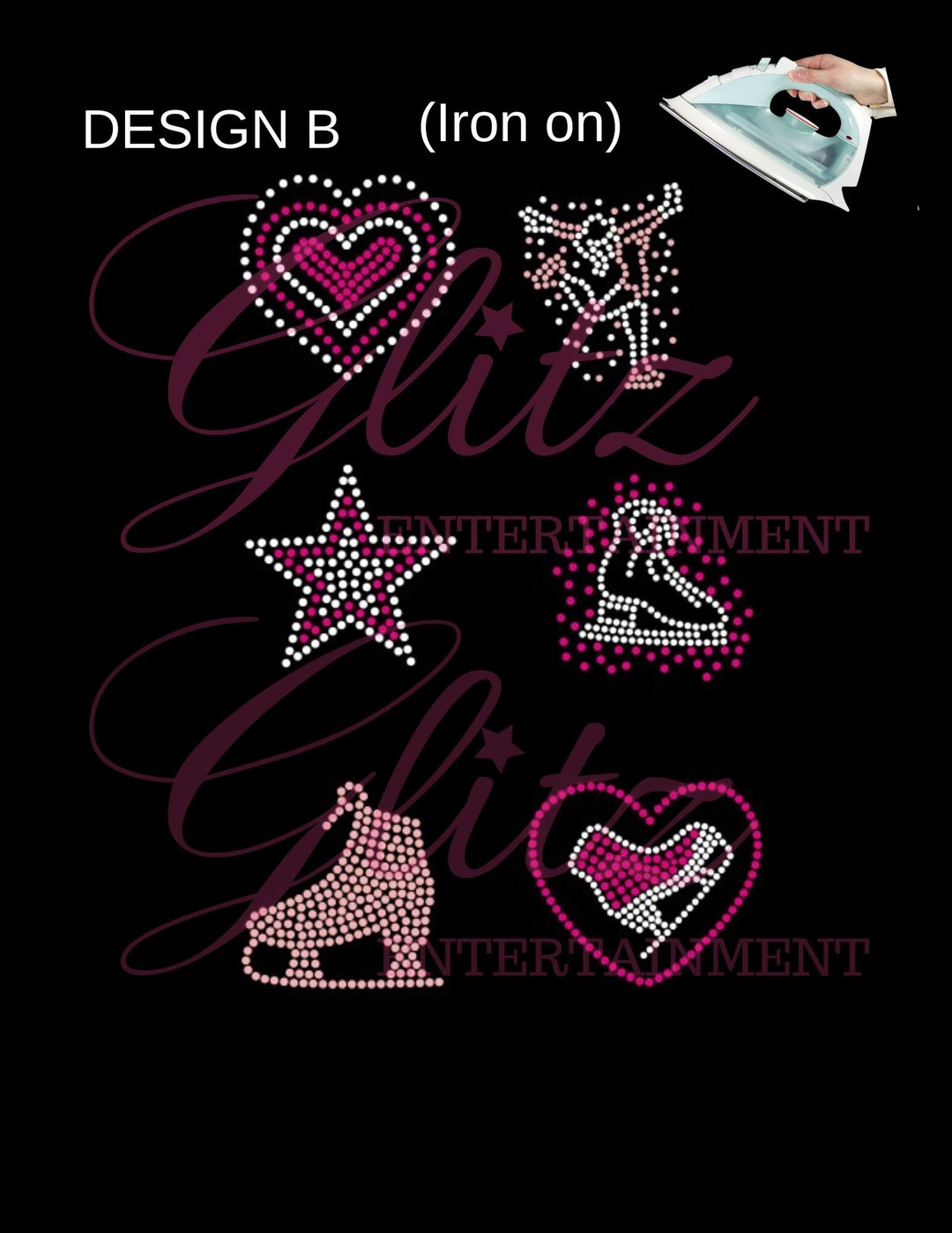 6 Figure Skater Iron on Rhinestones Designs, Hot Fix Transfer Iron Ons ...
