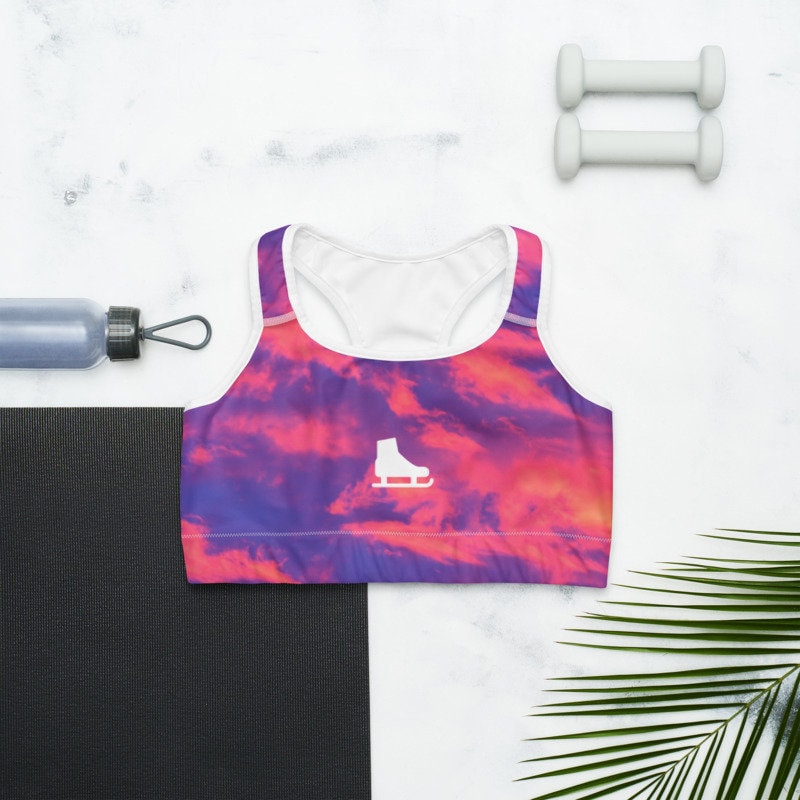 Pink Sky Ice Skate Sports Bra , Custom Tie Dye Sports Bra, Pink and ...
