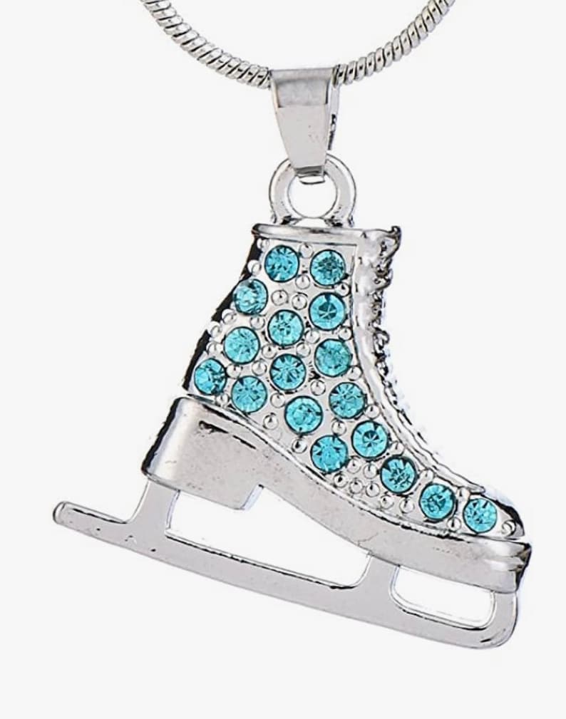 ICE Skate Charm Pendant Necklace, Rhinestone Figure Skate, White Ice ...