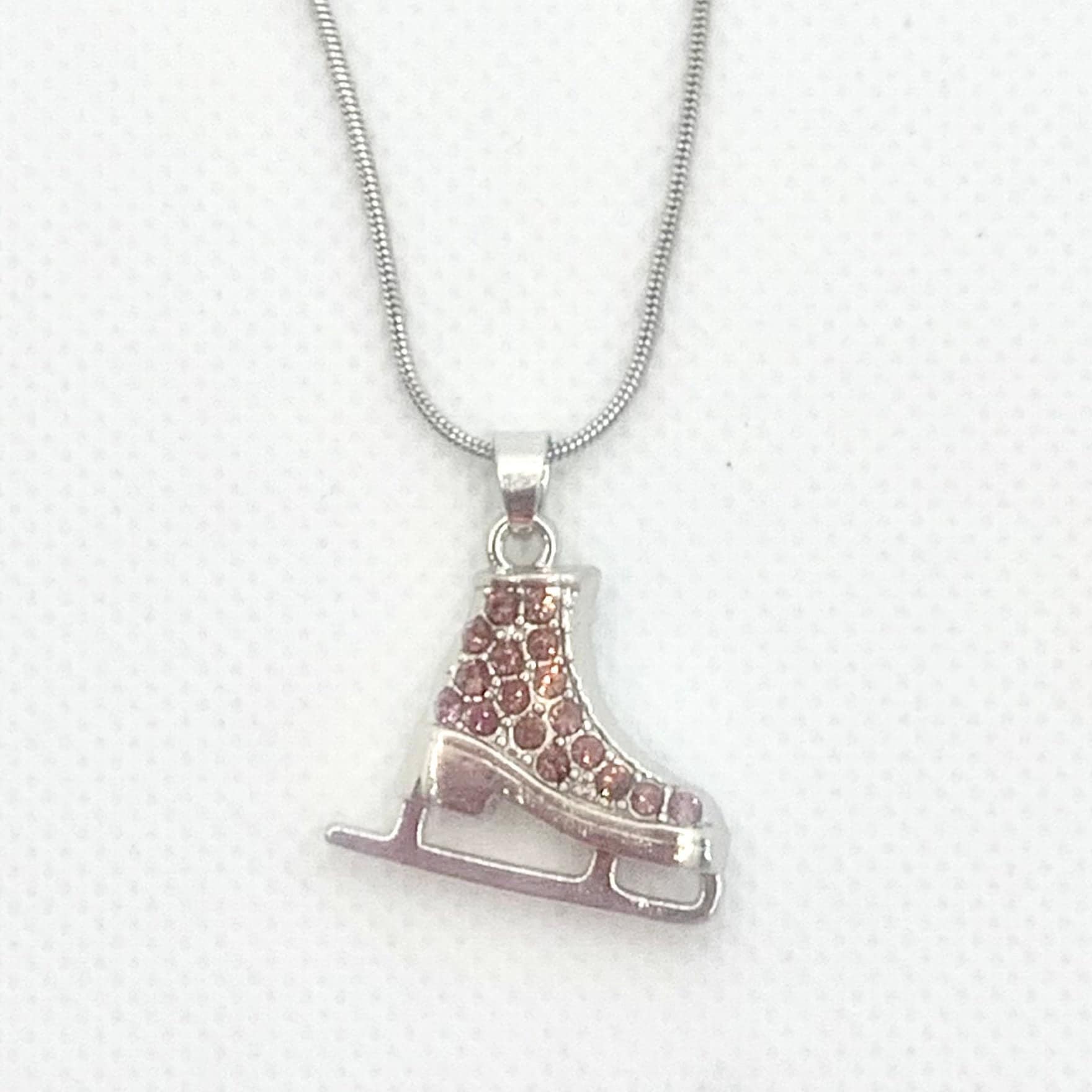 ICE Skate Charm Pendant Necklace, Rhinestone Figure Skate, White Ice ...