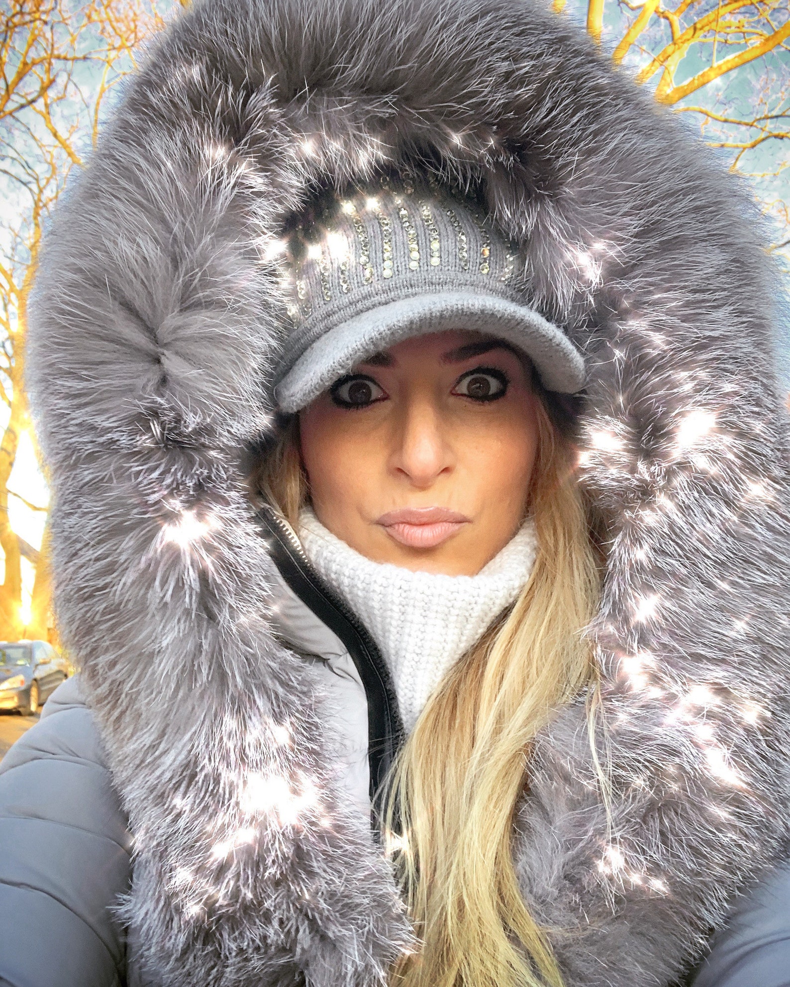 Black Rhinestone Hat With Lid Faux Fur Pom Pom Fleece | Etsy