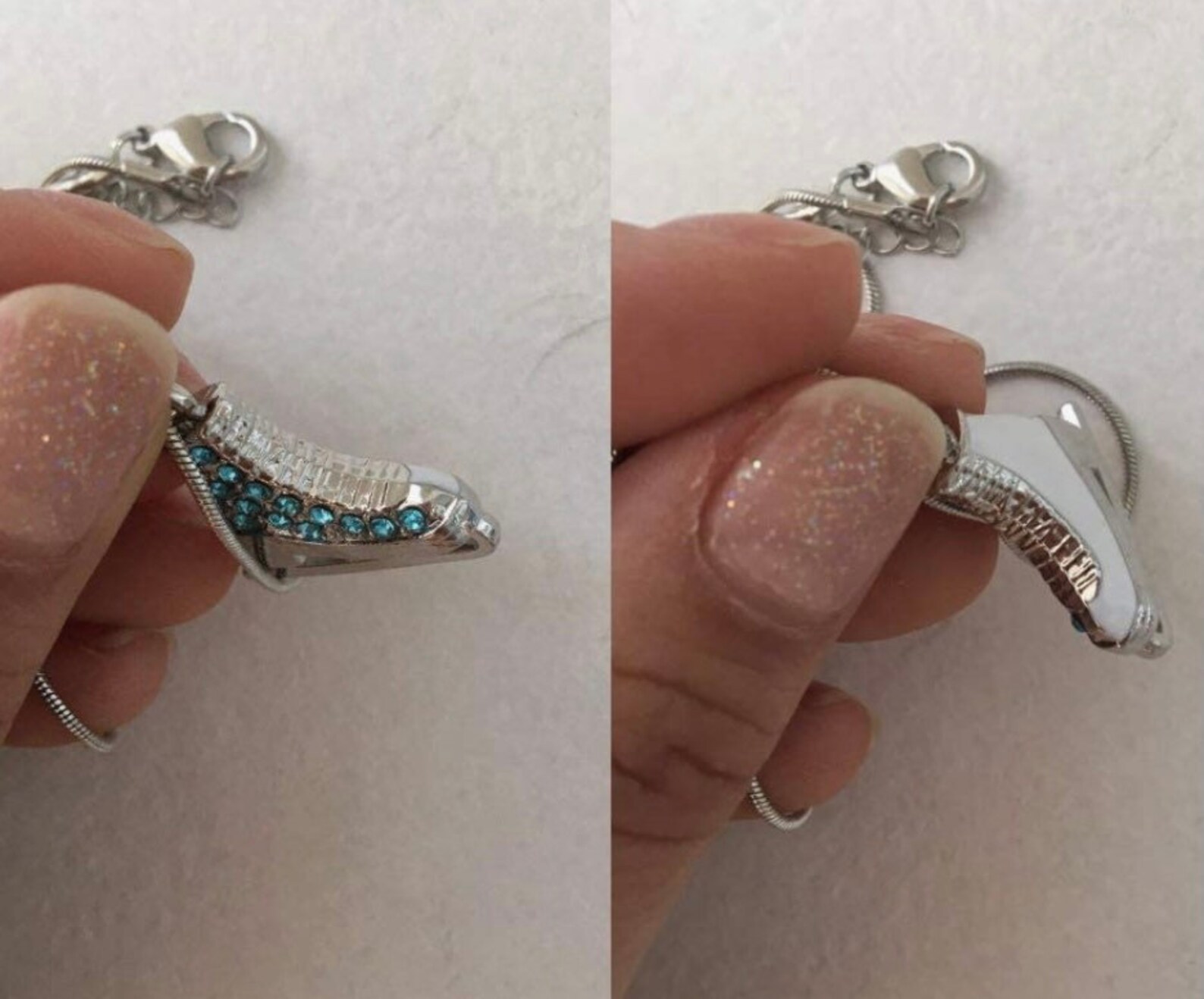 ICE Skate Charm Pendant Necklace, Rhinestone Figure Skate, White Ice ...