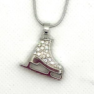 ICE Skate Charm Pendant Necklace, Rhinestone Figure Skate, White Ice ...