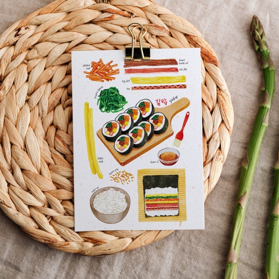 DIGITAL Only/printable Hangul Watercolor Postcard/gimbap - Etsy