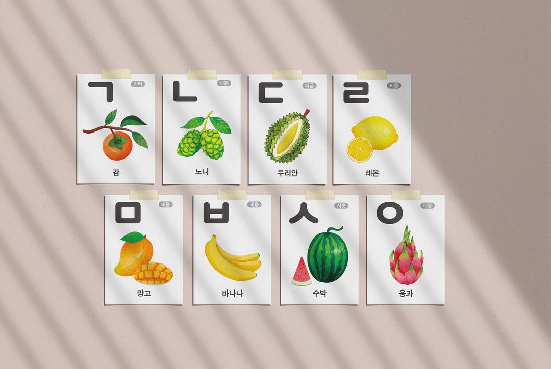 DIGITAL ONLY /cute Hangeul Hangul Korean Fruits Alphabet Flashcards ...