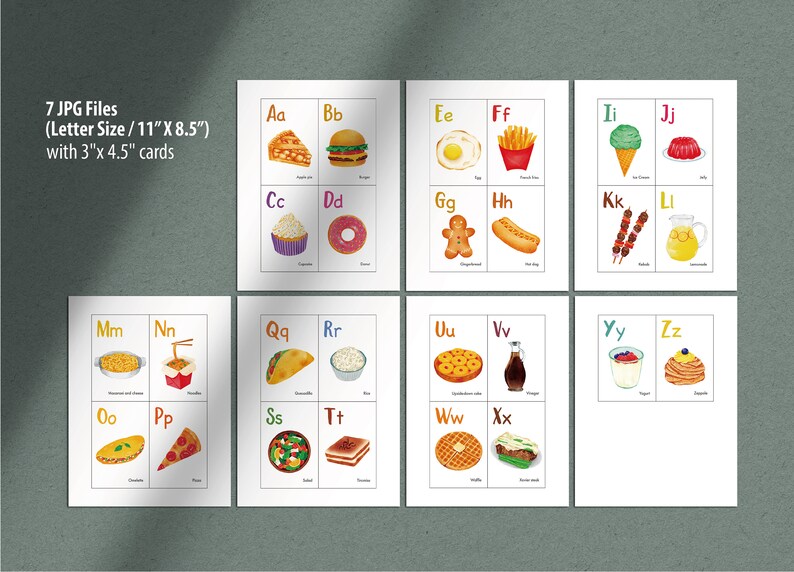 Food Alphabet Flashcards: Watercolor Prints for Homeschool (digital ...