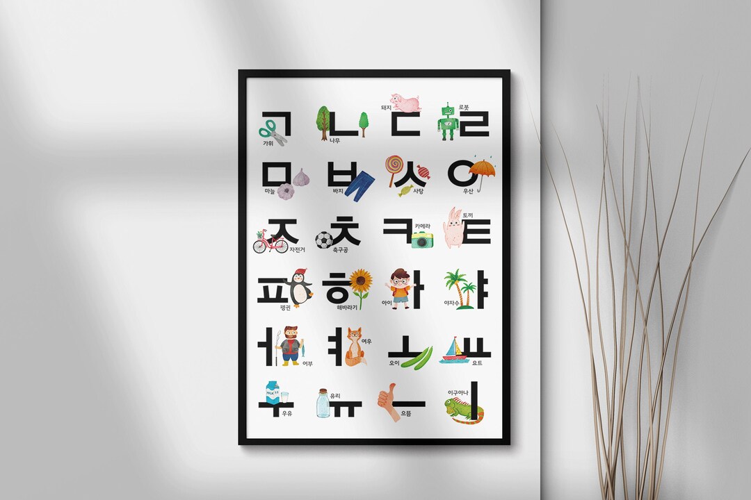 Watercolor Hangeul Alphabet Poster: Korean Learning Print (digital ...