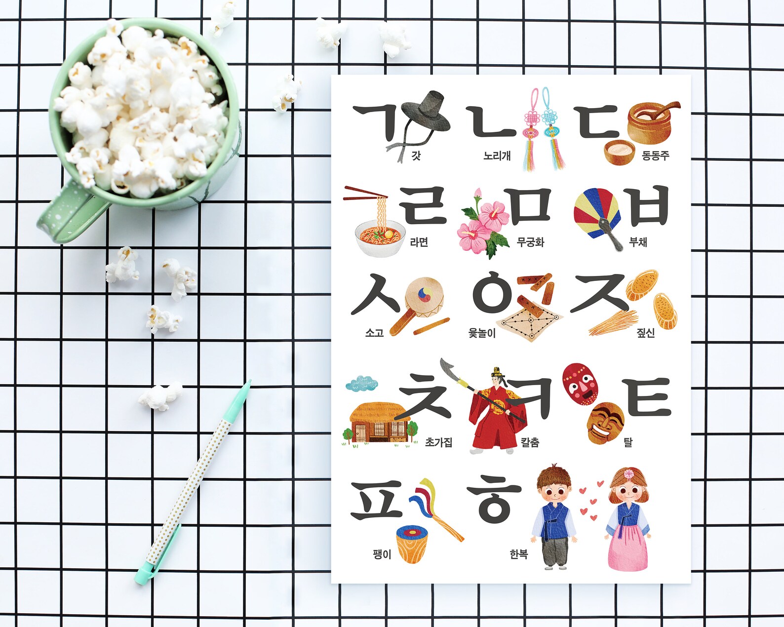 Hangeul hangul mignon Alphabet coréen traditionnel/Numérique | Etsy