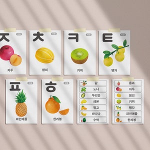 DIGITAL ONLY /cute Hangeul Hangul Korean Fruits Alphabet Flashcards ...