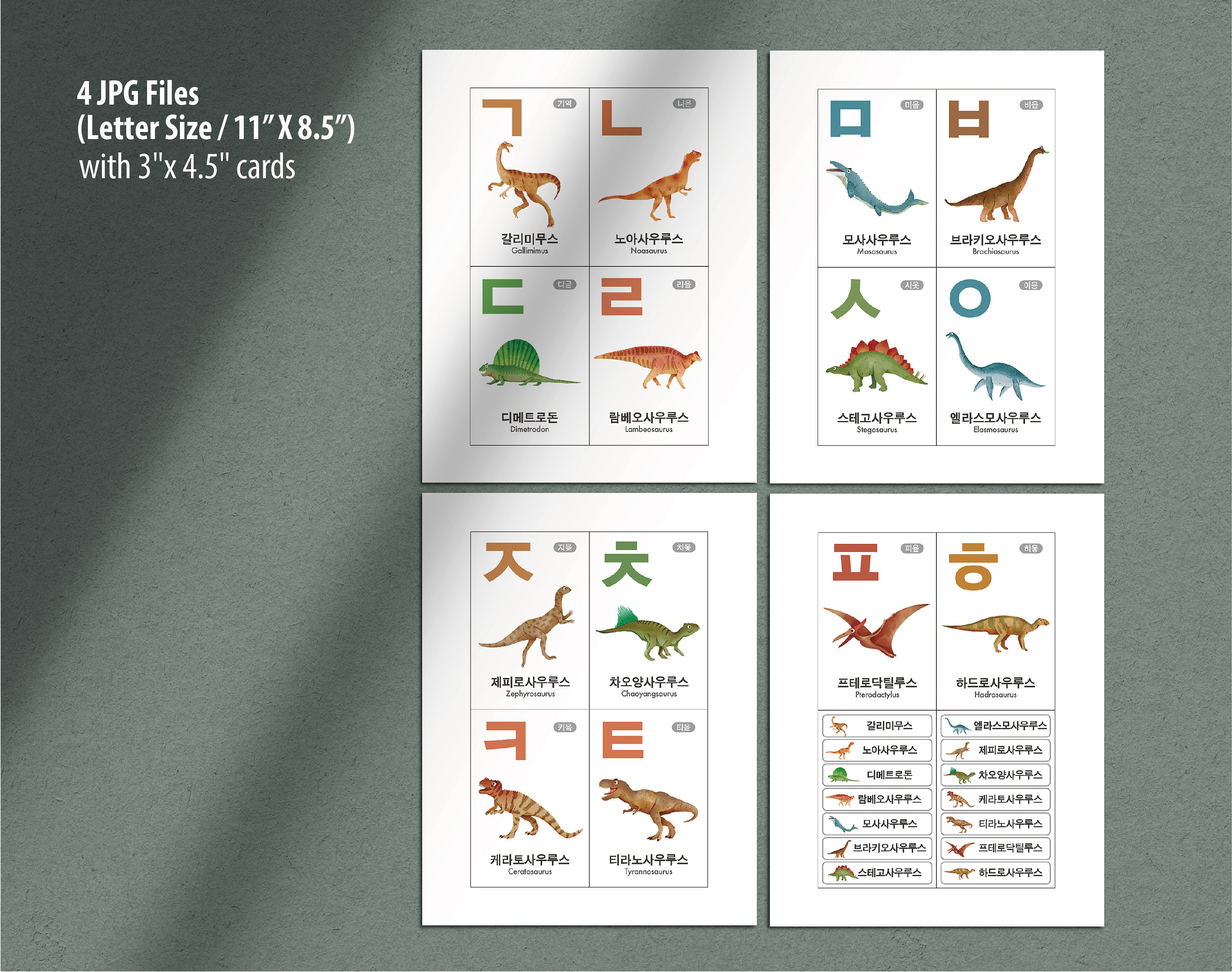 Printable Korean Hangul Hangeul Dinosaur Dinosaurs Flashcards - Etsy