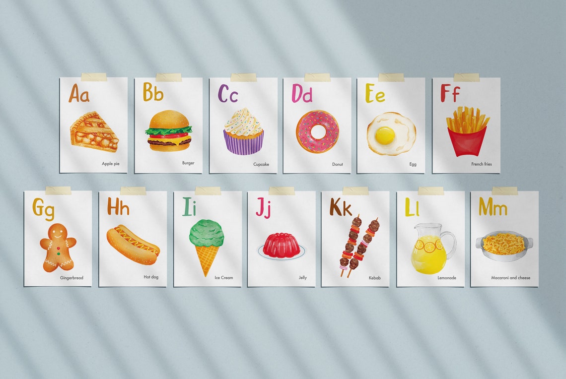 Food Alphabet Flashcards: Watercolor Prints for Homeschool (digital ...