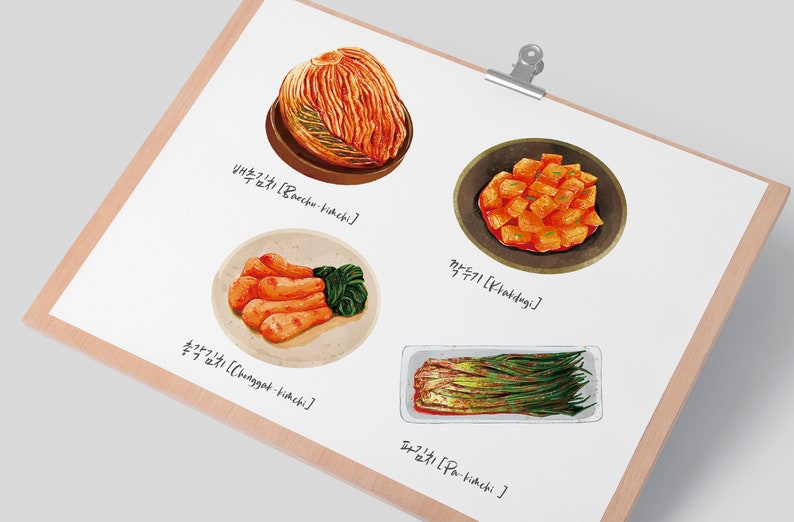 Korean Kimchi Watercolor Art Print: Hangul Food Poster (digital ...
