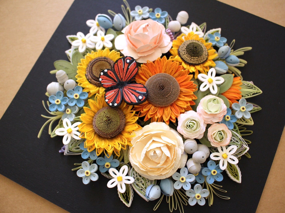 Original 3D Paper Quilling Artwork Botanical Shadow Box Wall - Etsy