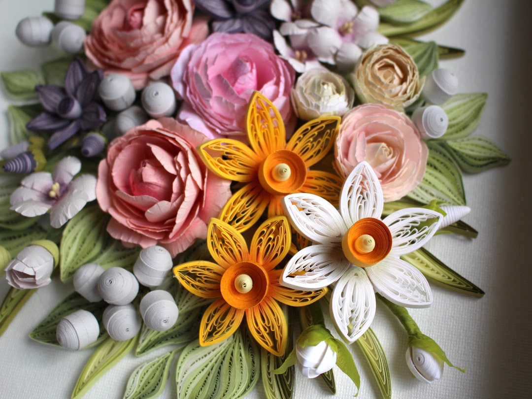 Paper Quilling Wall Decor Picture - Paper Peonies - Daffodil Decor ...