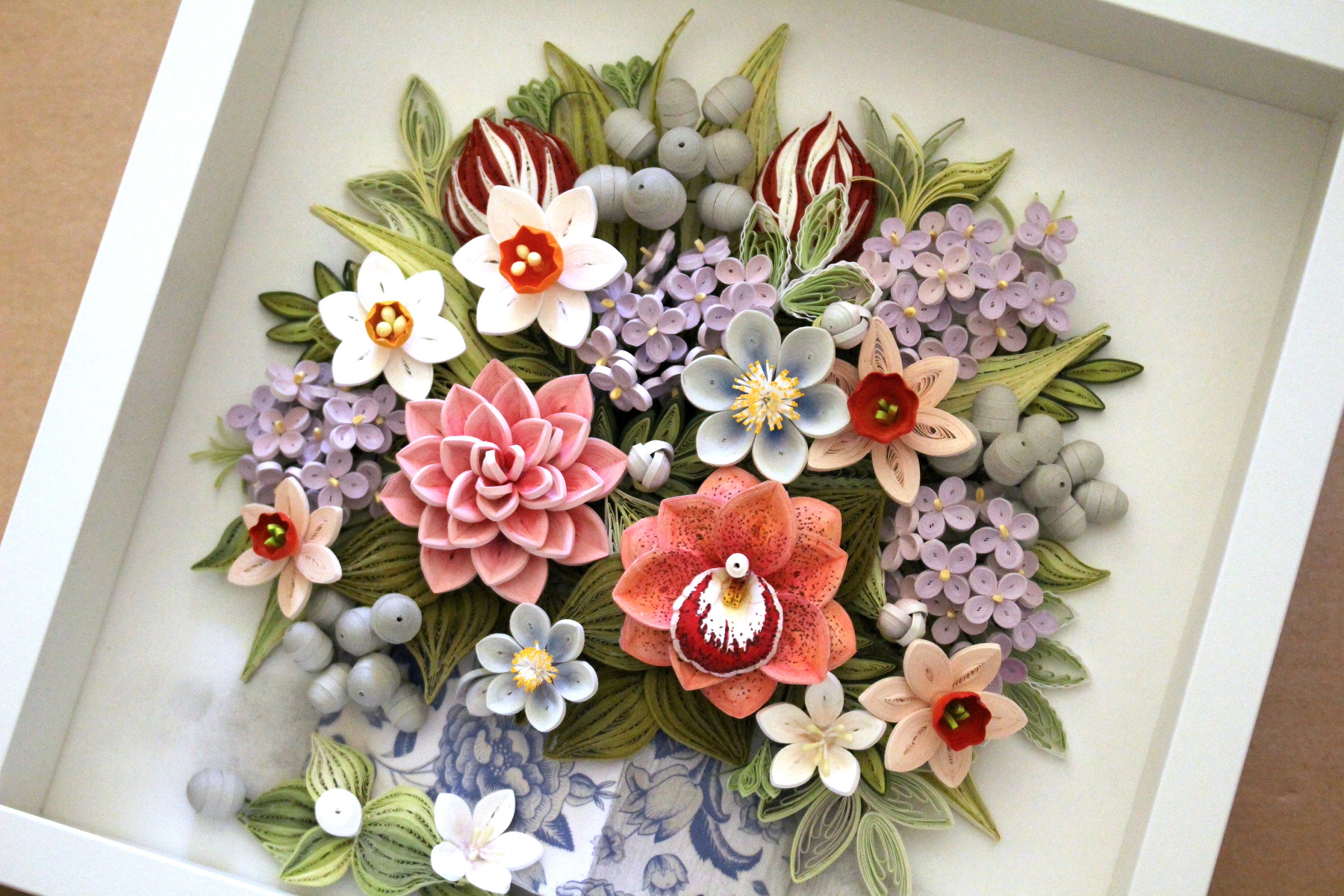 3D Paper Quilling Wall Decoration of Spring Flowers Paper Anniversary ...