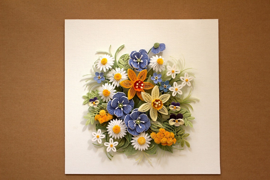 3D Paper Quilling Spring Flowers Daffodils Blue Flax and Chamomile ...